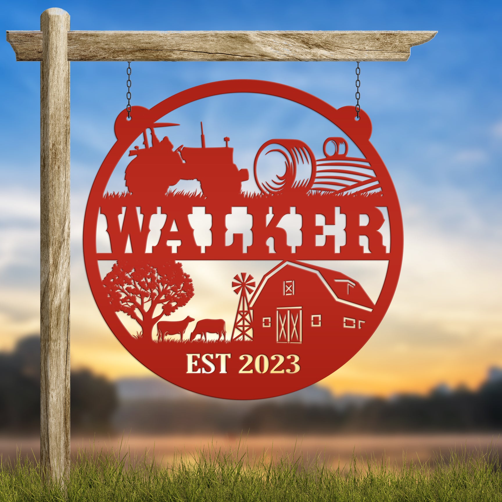 Home Personalized Farm Scene Sign, Fa...