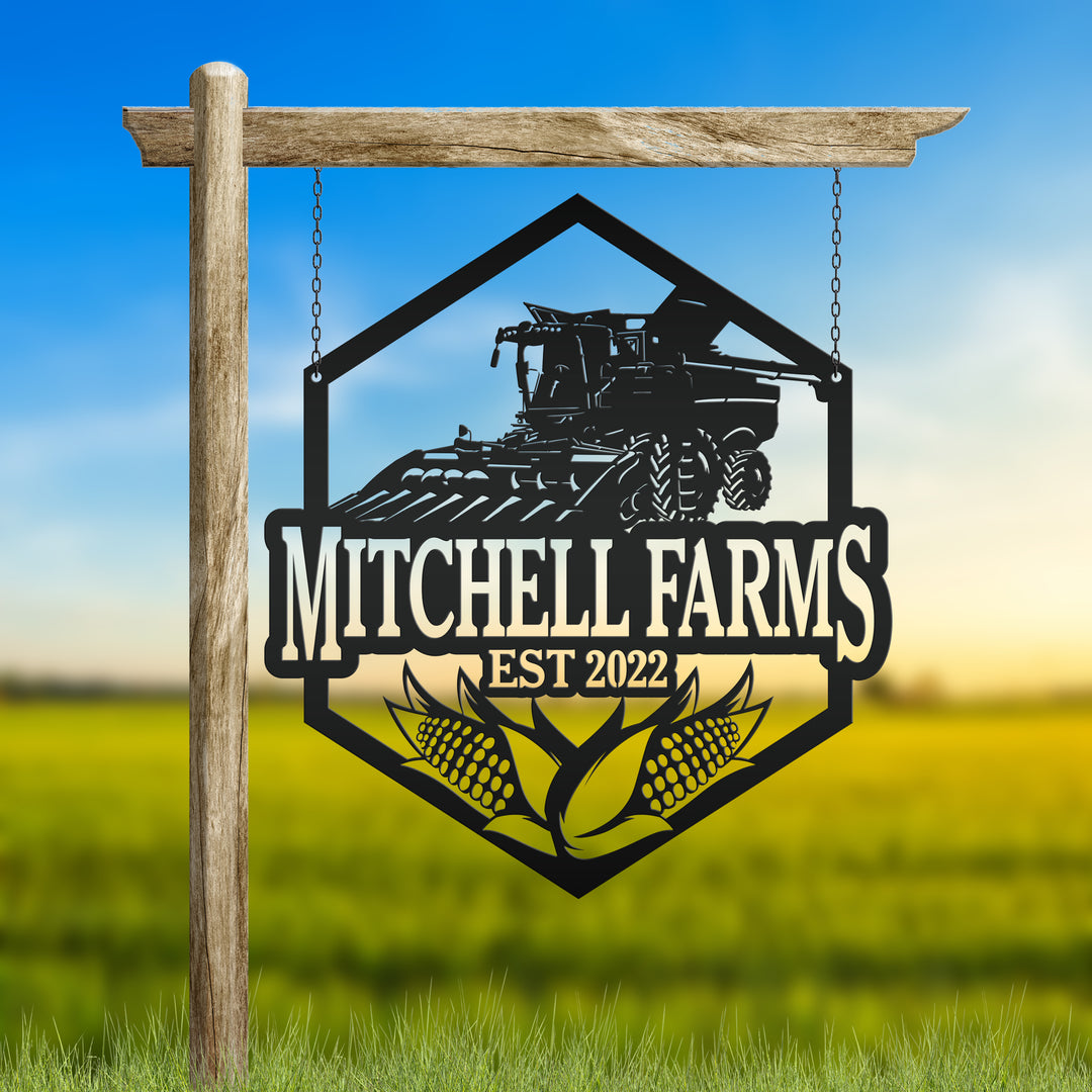 Personalized Corn and Combine Metal Sign, Farmhouse Metal Wall Decor ...
