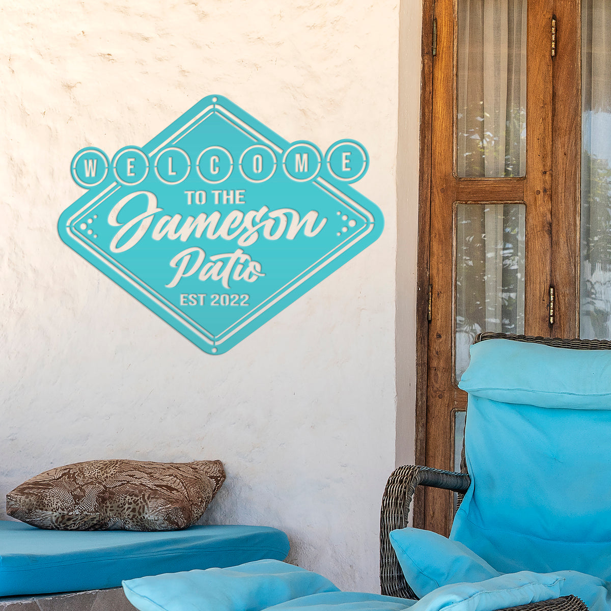 Personalized Welcome Patio Sign | Fun Diamond Shape Outdoor Wall Art ...