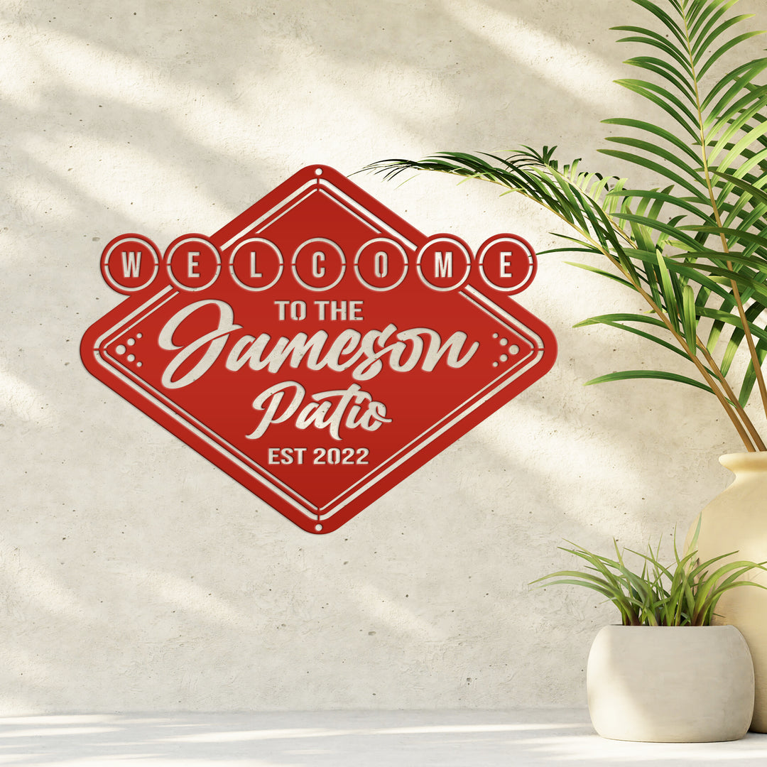 Personalized Welcome Patio Sign | Fun Diamond Shape Outdoor Wall Art ...