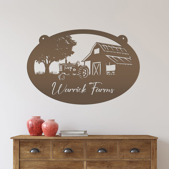 Personalized Antique Tractor and Barn Farm Scene Metal Sign, Farmhouse ...