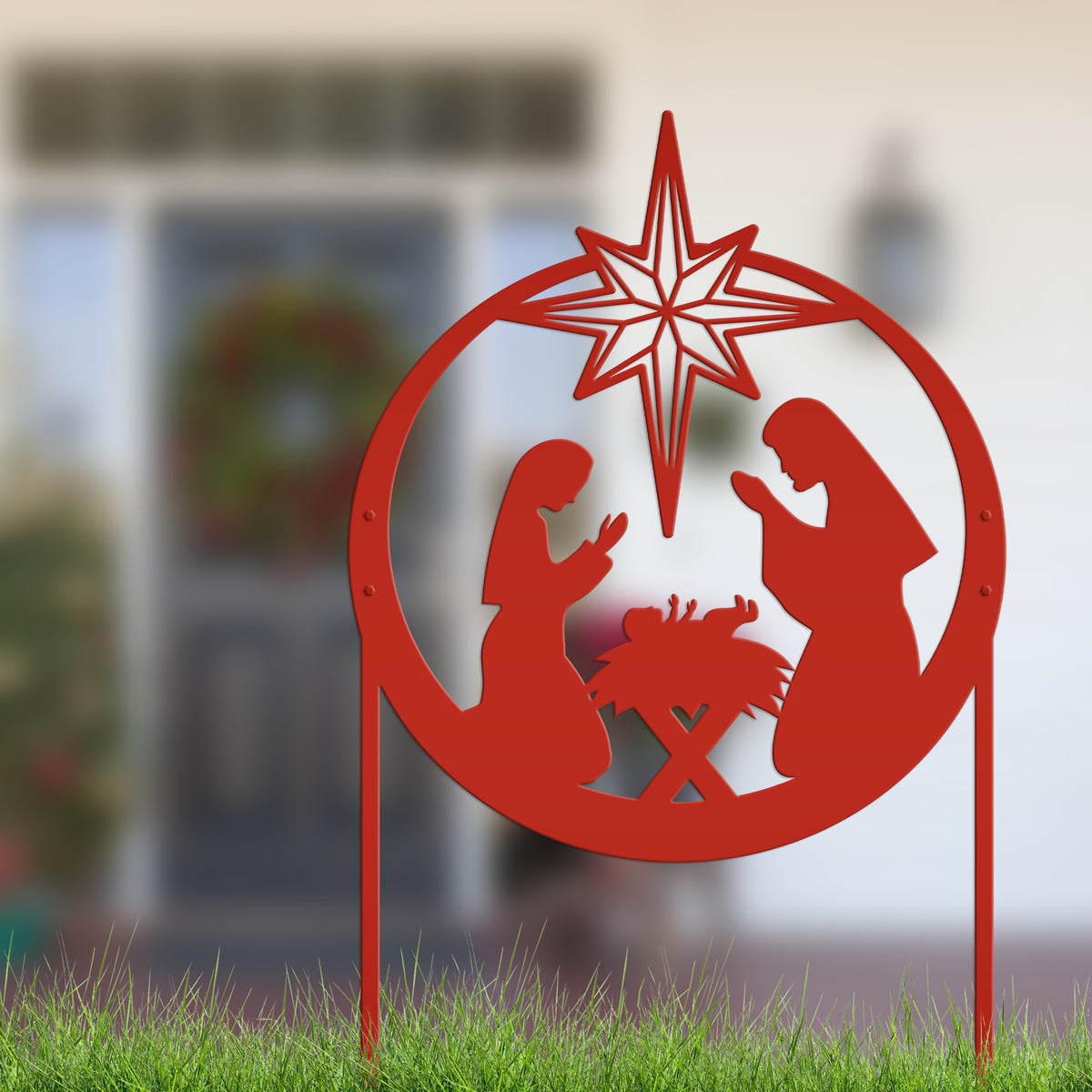 Large Metal Nativity Sign with Heavy Duty Yard Kit, Christmas Yard Dec ...