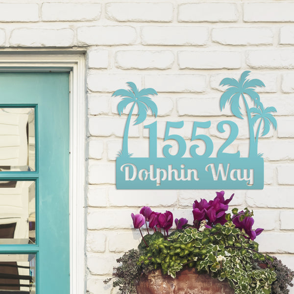 Custom Palm Trees Address Sign with Street Address, Beach House Address ...