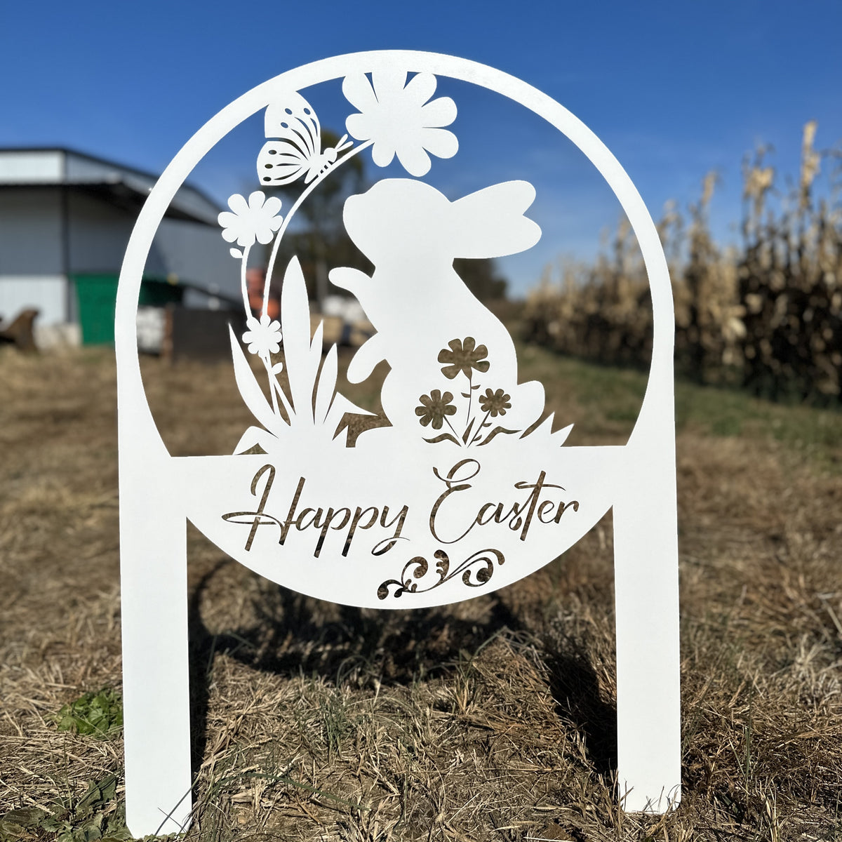 Happy Easter Metal Yard Stake - Easter Bunny Sign With Flowers Yard ...