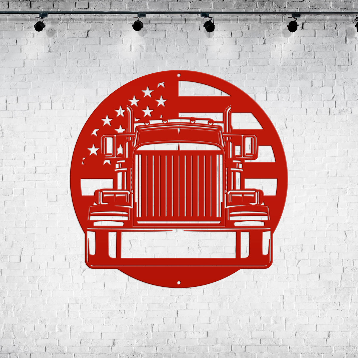 Tractor Trailer with American Flag Metal Sign – Speed Fabrication