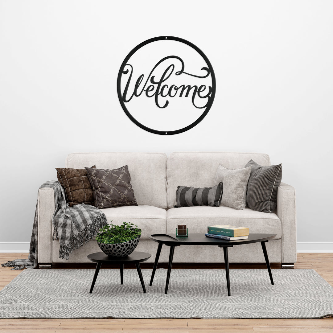 Round Welcome Metal Sign-Front Door Decor-Welcome Sign for Front Door ...