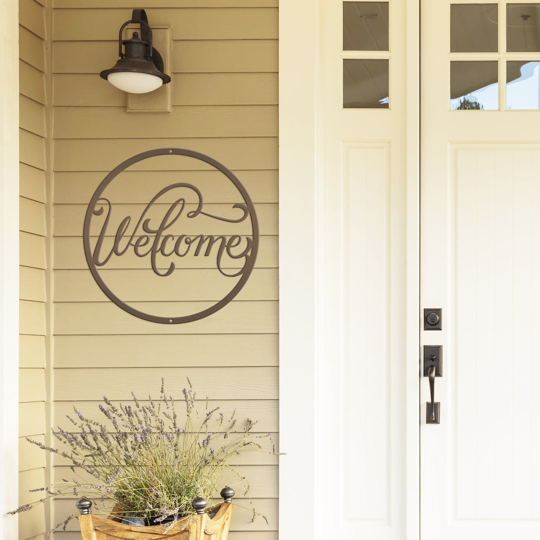 Home Round Welcome Metal Sign-Front D...