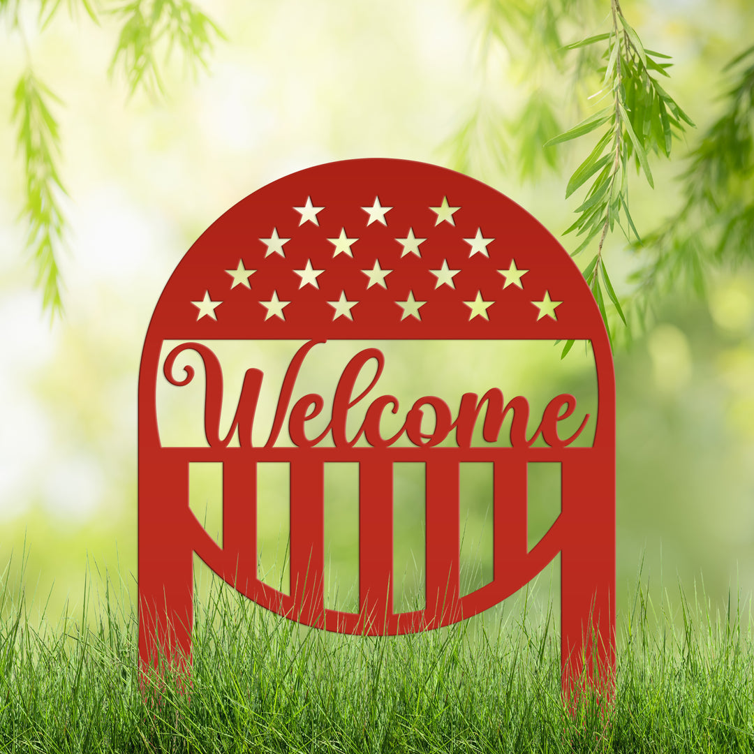 Welcome American Garden Flag , Welcome Metal Yard Stake - Patriotic ...