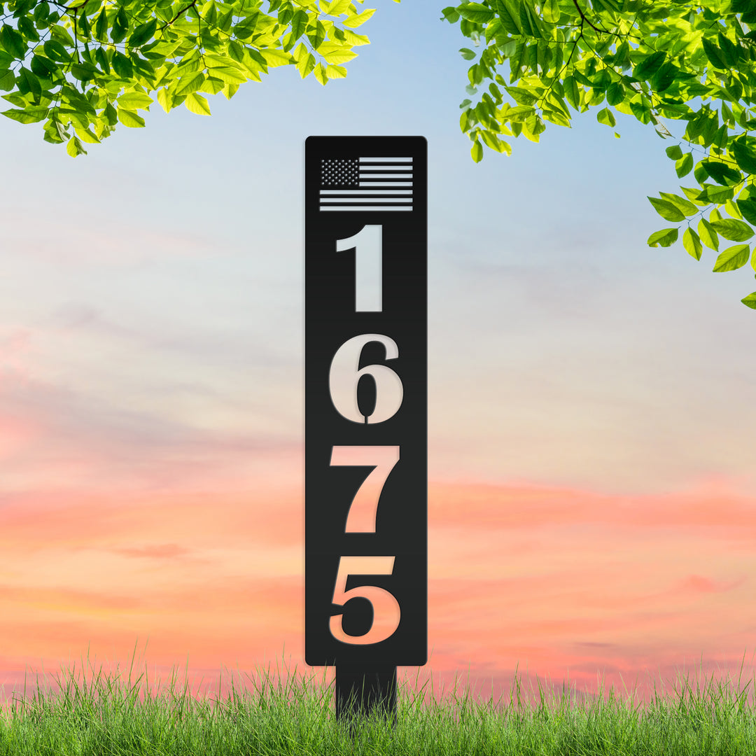 Home American Flag Address Metal Yard...