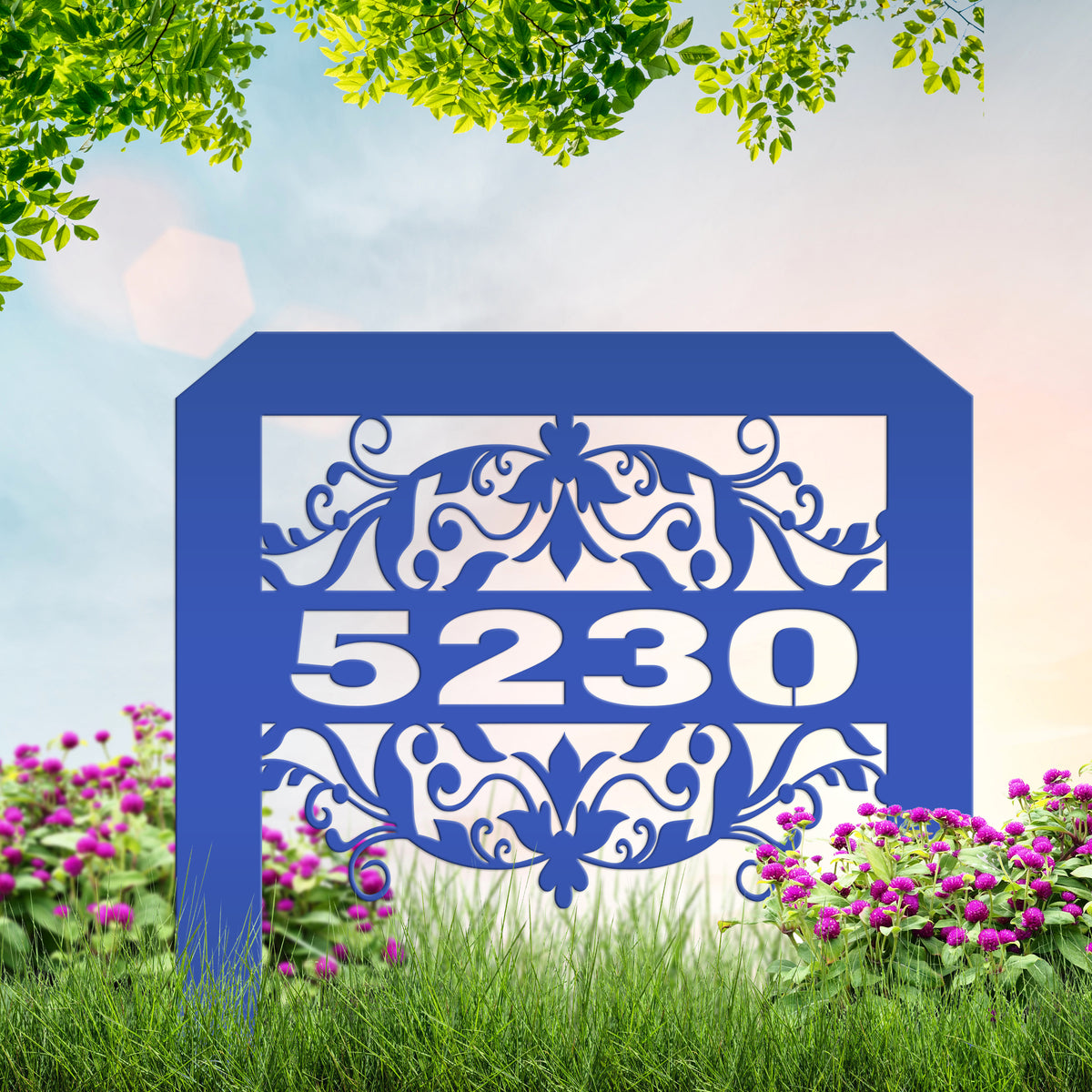 Scrolled Address Yard Stake - Decorative House Number- Address Stake ...