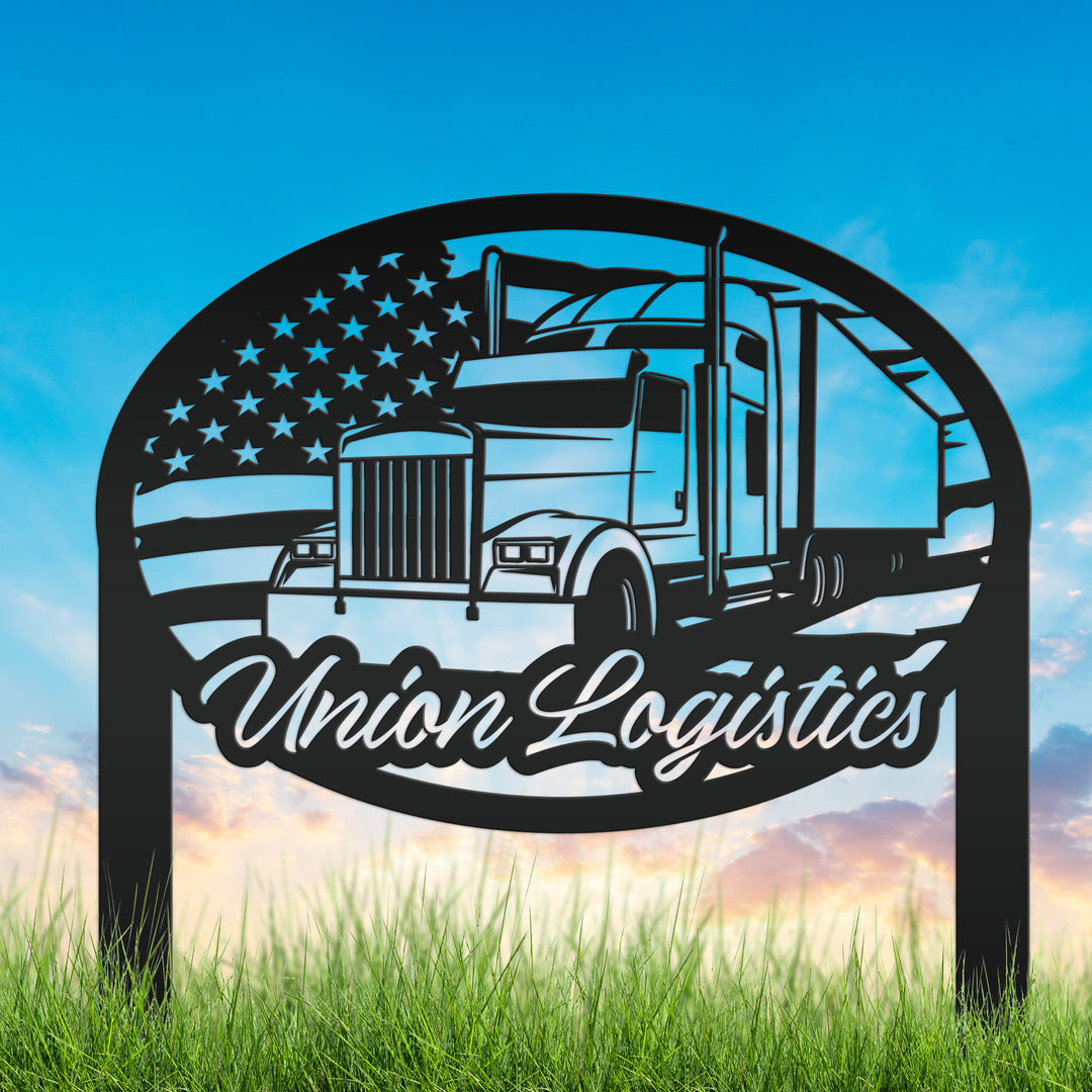 Tractor Trailer with American Flag Metal Yard Stake - Semi Truck ...