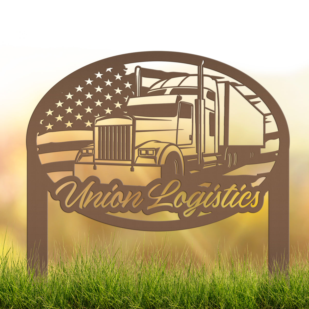 Tractor Trailer with American Flag Metal Yard Stake - Semi Truck ...