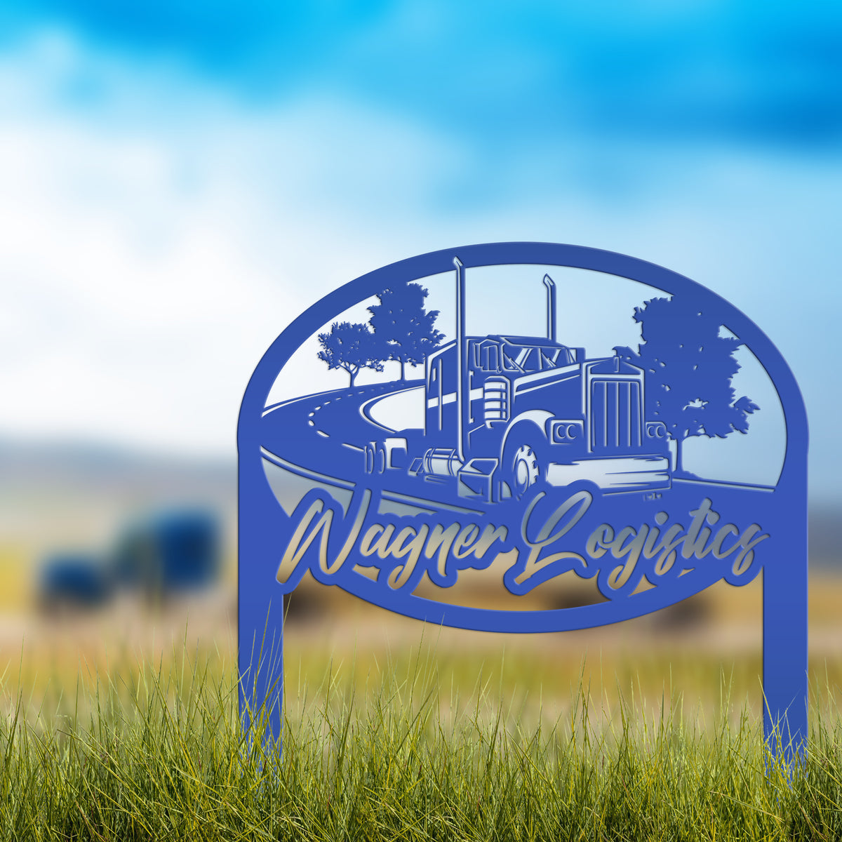 Tractor Trailer Highway Scene Metal Yard Stake – Speed Fabrication