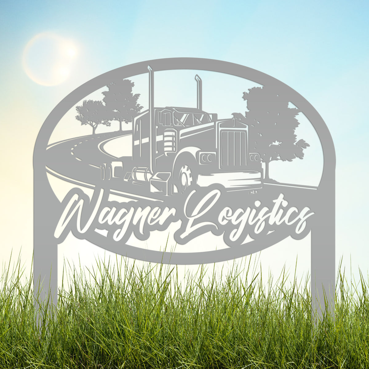 Tractor Trailer Highway Scene Metal Yard Stake – Speed Fabrication