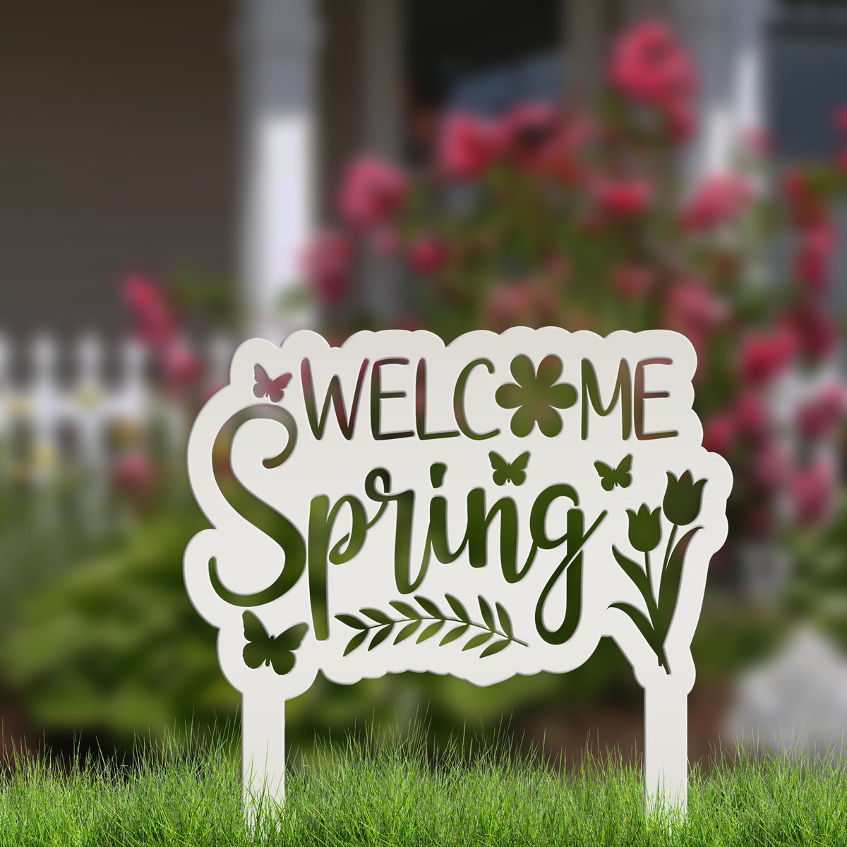 Welcome Spring Metal Yard Stake - Spring Decor-Spring Yard- Flower Bed ...