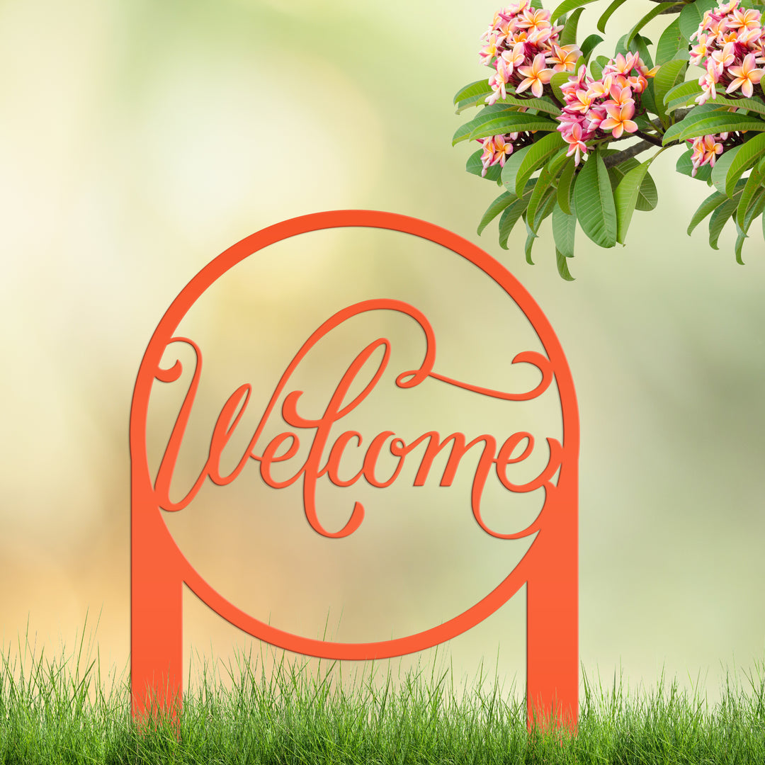 Round Welcome Metal Yard Stake-Welcome Yard Stake-Flower Bed Decor-Flo ...