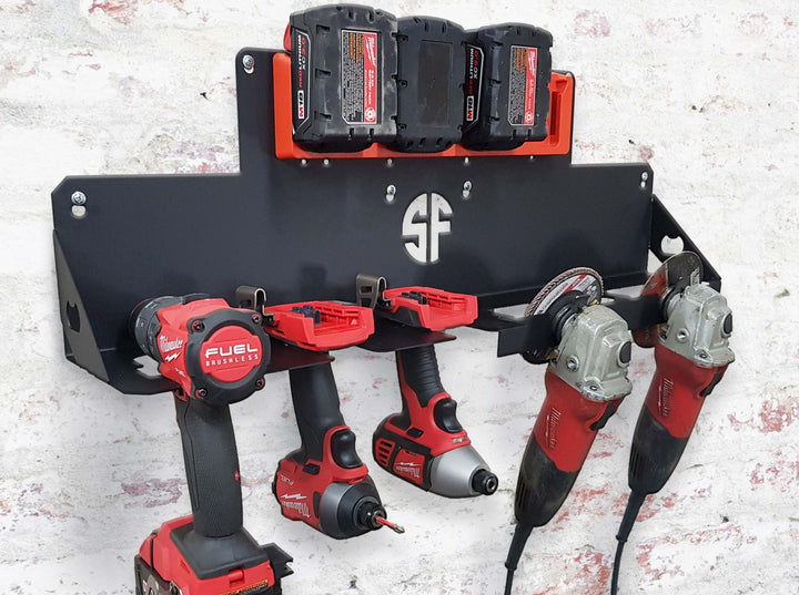 Power Tool Organizer Rack for Drivers and Grinders, Includes Battery Rack