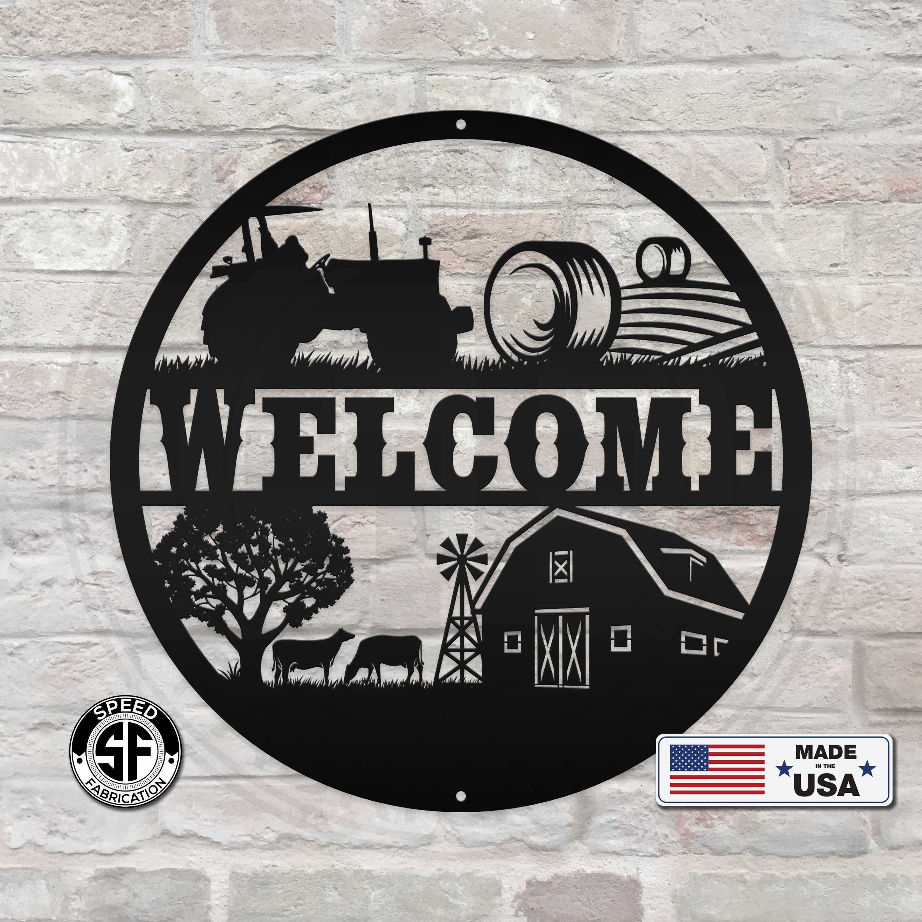 Round Farm Scene Welcome Metal Sign-Family Farm Welcome Sign-Indoor-Ou ...