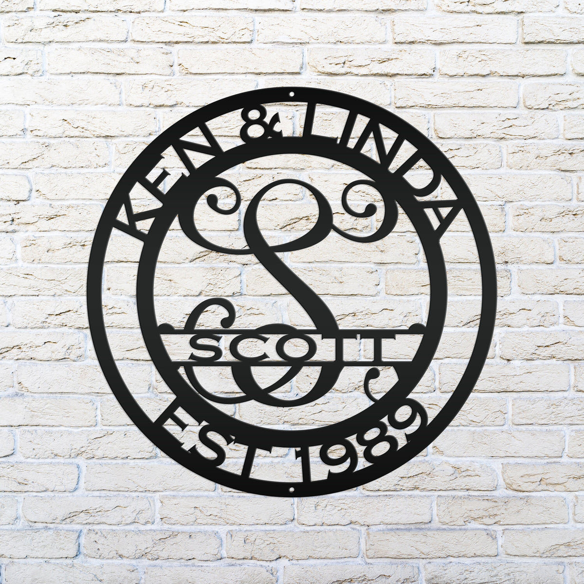 Round Personalized Metal Sign, Outdoor Monogram Sign, Wedding Gift, Cl ...