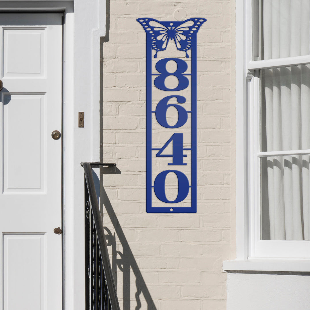 Metal Address Sign, Vertical House Numbers Plaque with Detailed Butter ...
